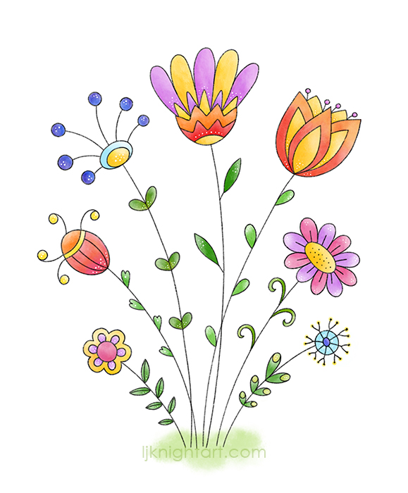 Doodle Flower Cluster – Digital Art | L.J. Knight Art
