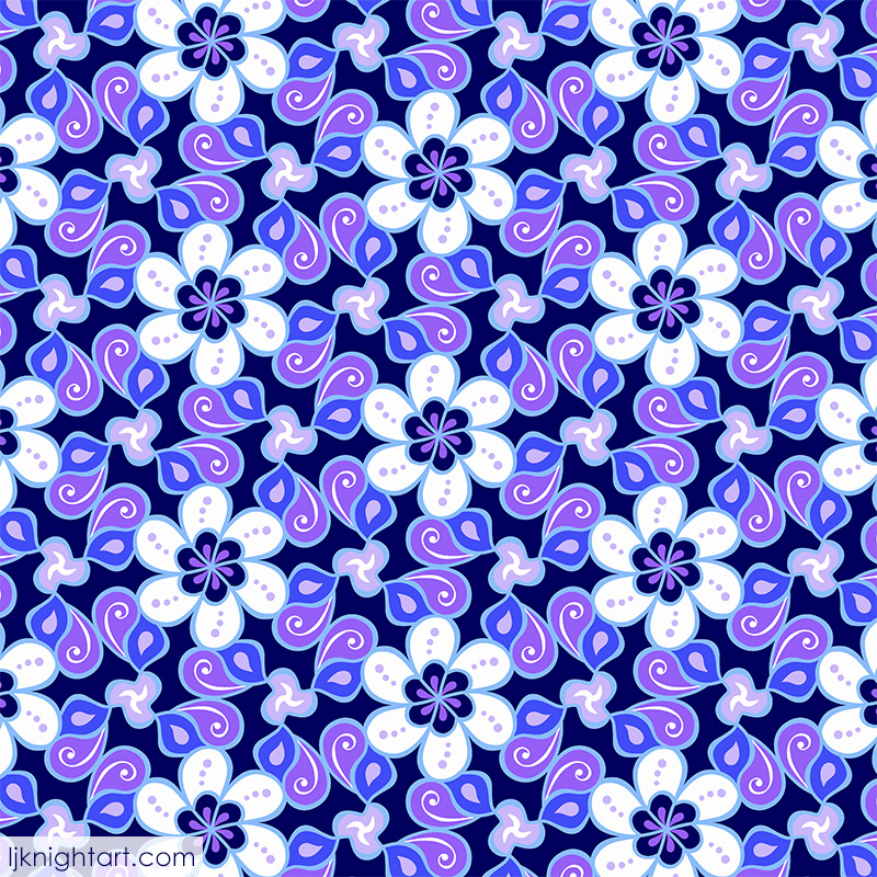 Blue and Purple Geometric Flower Pattern | L.J. Knight Art