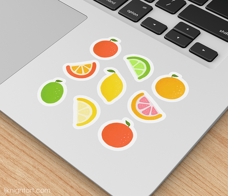 Colourful Citrus Fruit Sticker Set | L.J. Knight Art