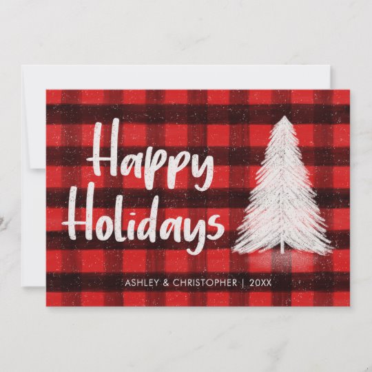 Happy Holidays Buffalo Plaid Greeting Cards | L.J. Knight Art
